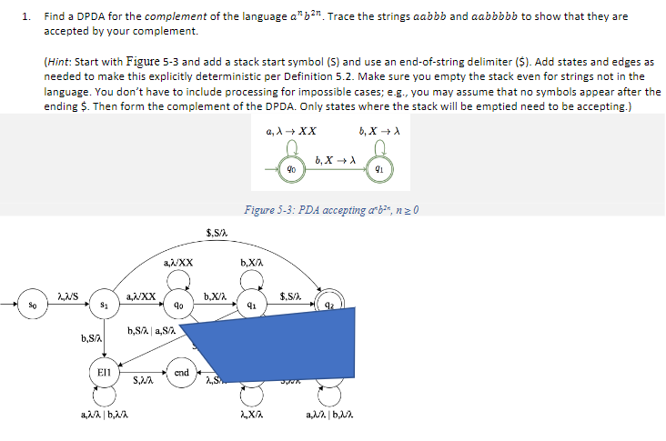1. Find a DPDA for the complement of the language a" | Chegg.com