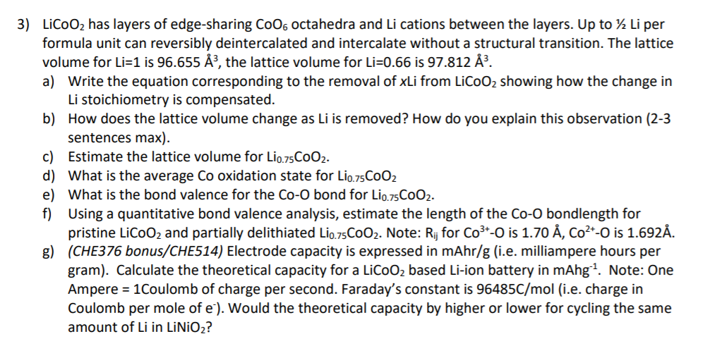3) LiCOO2 has layers of edge-sharing CoO6 octahedra | Chegg.com