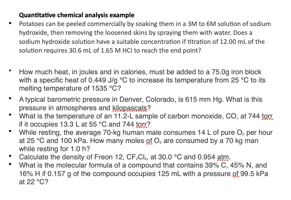 Solved a Quantitative chemical analysis example Potatoes can | Chegg.com