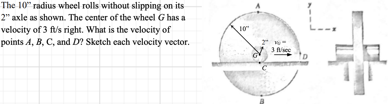 Solved The 10 " radius wheel rolls without slipping on its | Chegg.com