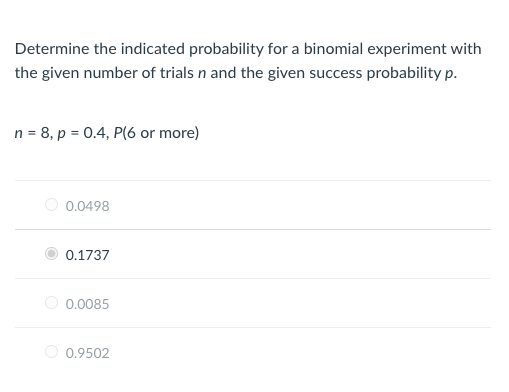 Solved Determine the indicated probability for a binomial | Chegg.com