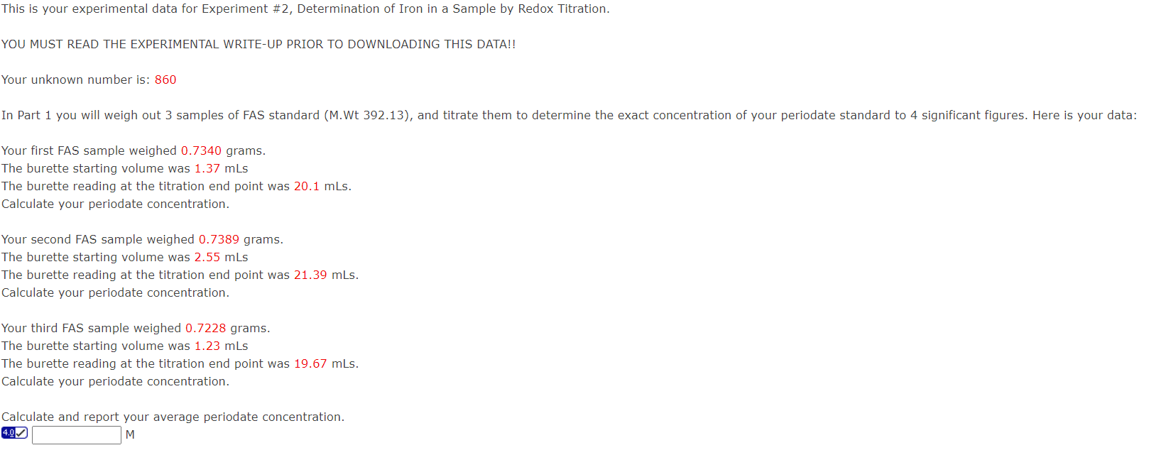 Solved This is your experimental data for Experiment \#2, | Chegg.com