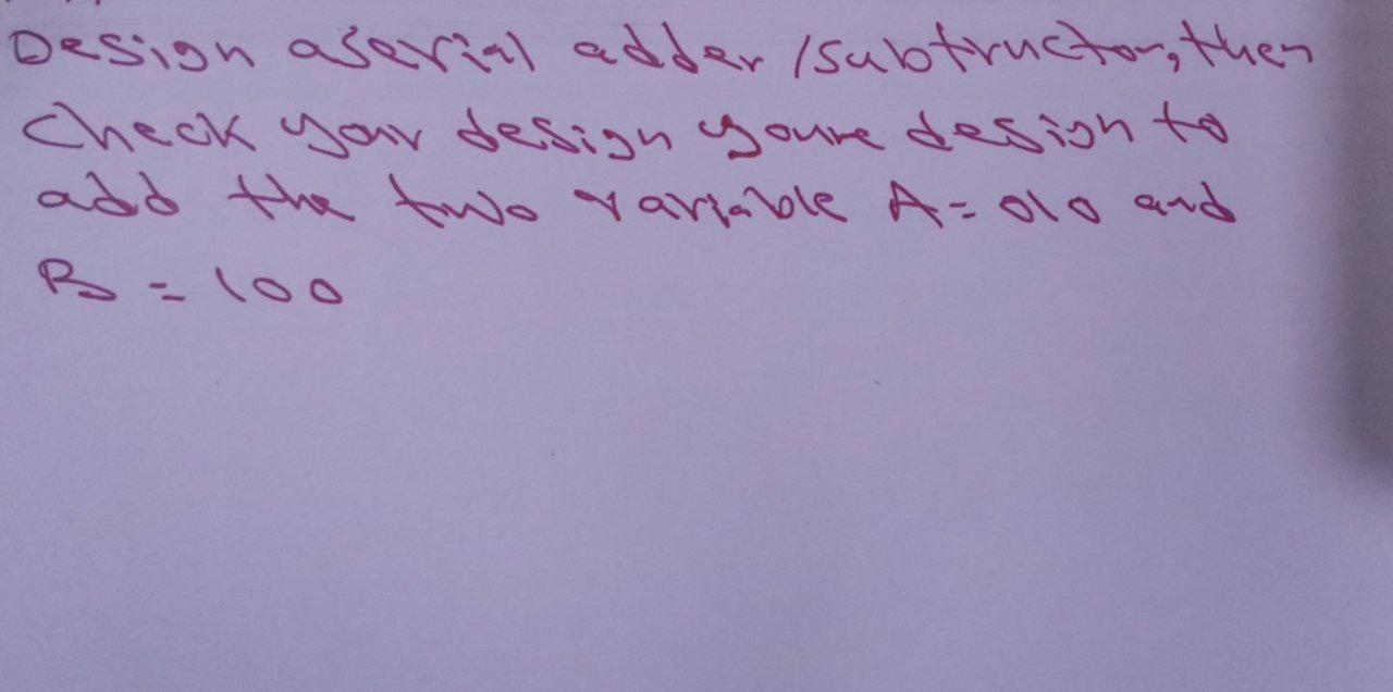 Solved Design aserial adder/subtructor, then check your | Chegg.com