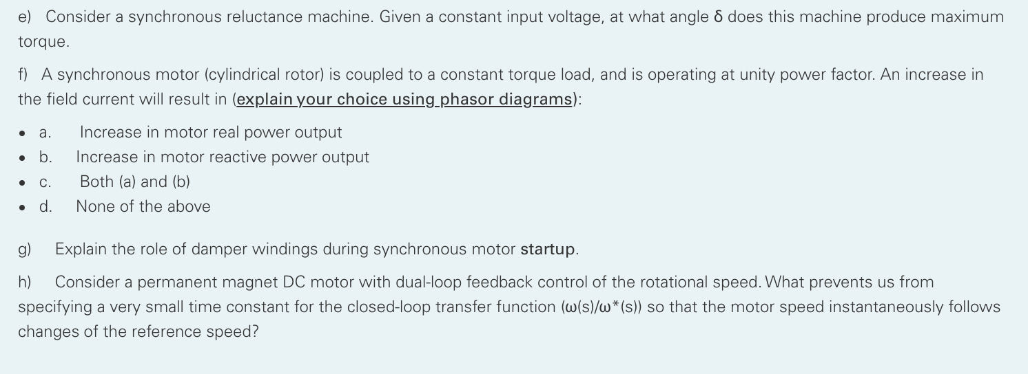Solved el Consider a synchronous reluctance machine. Given a | Chegg.com