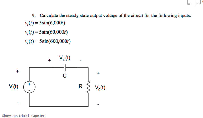 Solved 9. Calculate the steady state output voltage of the | Chegg.com