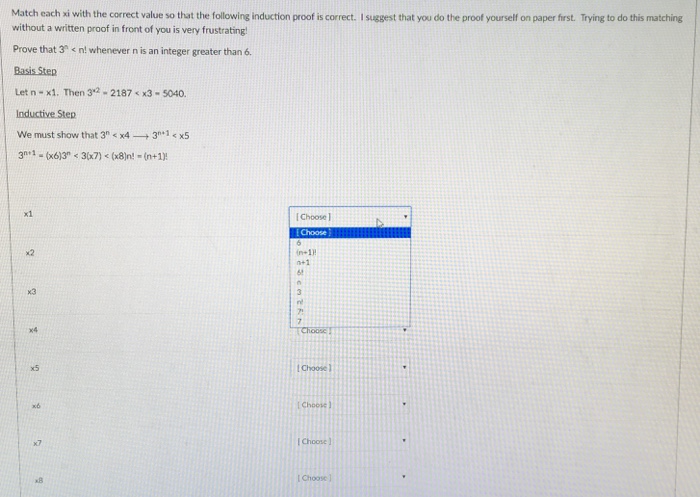 Solved Match each xi with the correct value so that the | Chegg.com