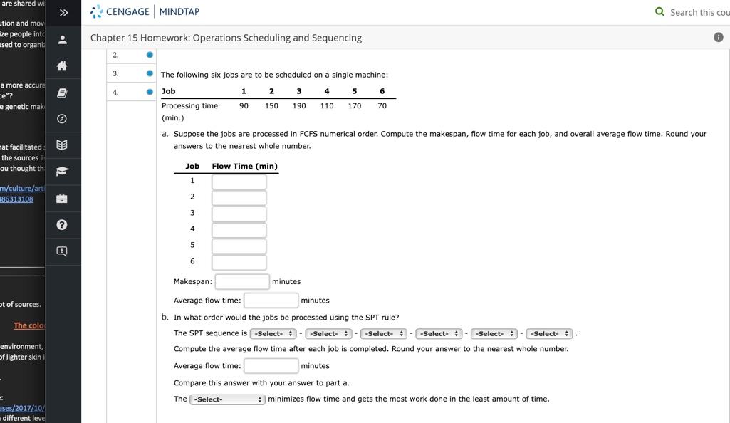 Solved Chapter 15 Homework: Operations Scheduling and | Chegg.com