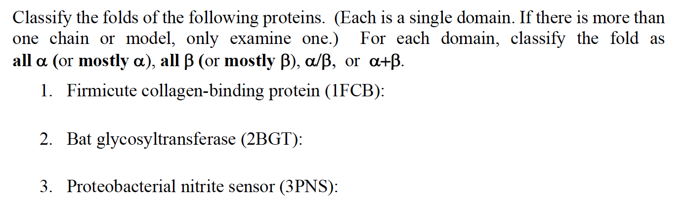 Classify the folds of the following proteins. (Each | Chegg.com