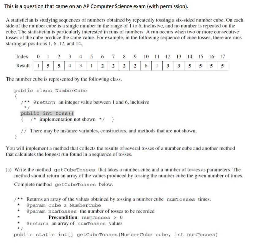 This is a question that came on an AP Computer | Chegg.com