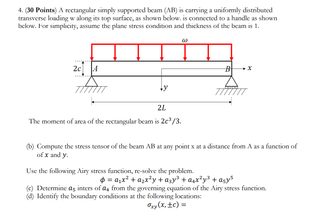 Solved 4. (30 Points) A rectangular simply supported beam | Chegg.com