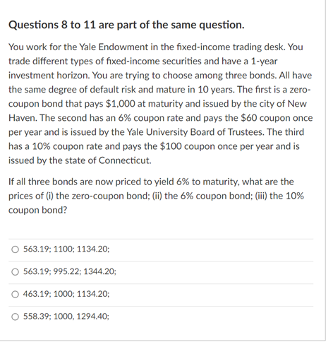 Solved Questions 8 to 11 are part of the same question. You | Chegg.com