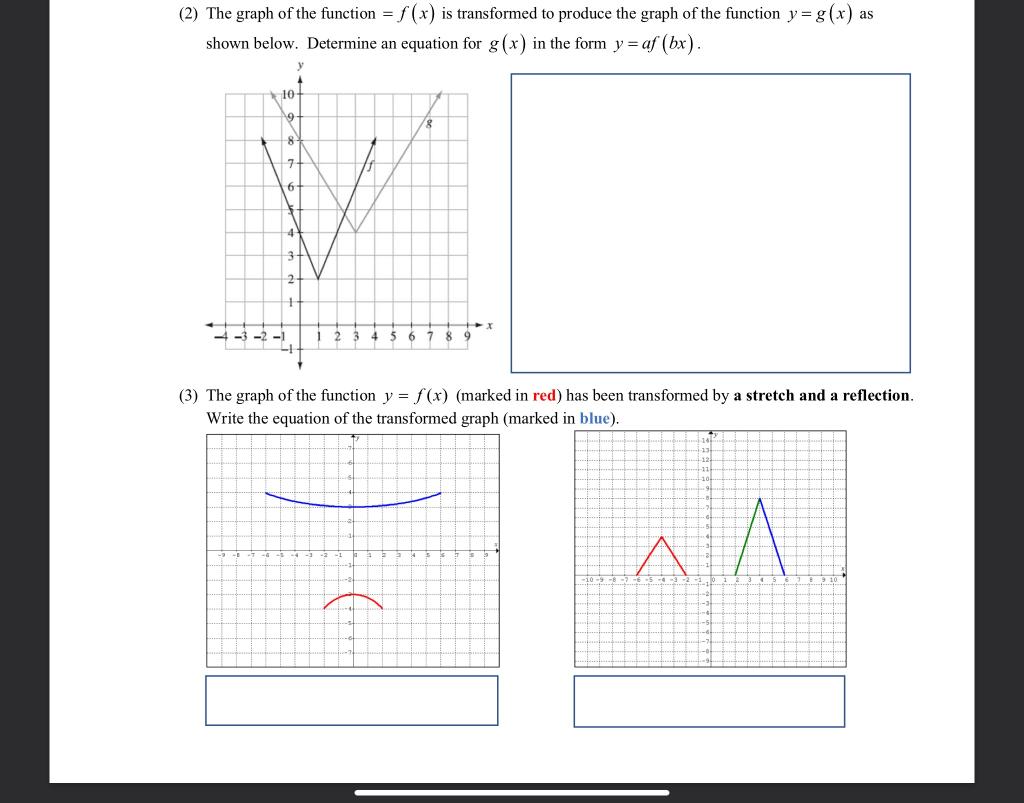 Solved (2) The graph of the function = f(x) is transformed | Chegg.com
