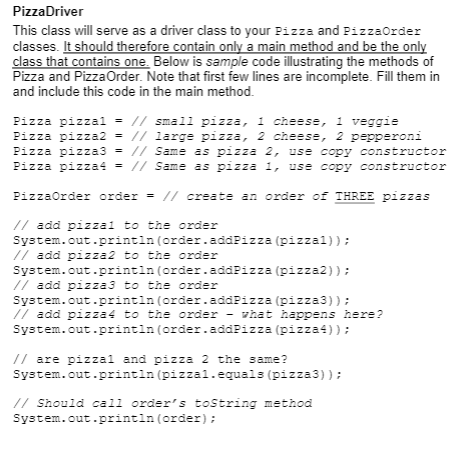 Solved JAVA Pizza This class stores information about a | Chegg.com