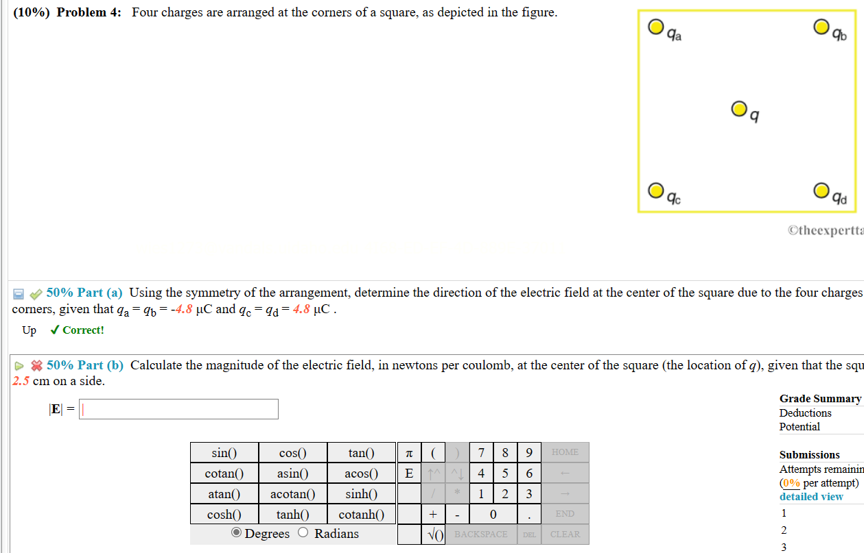 Solved (10\%) Problem 4: Four charges are arranged at the | Chegg.com