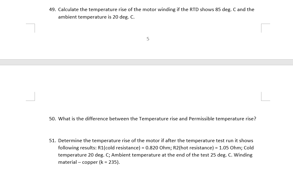 Solved 49. Calculate the temperature rise of the motor | Chegg.com