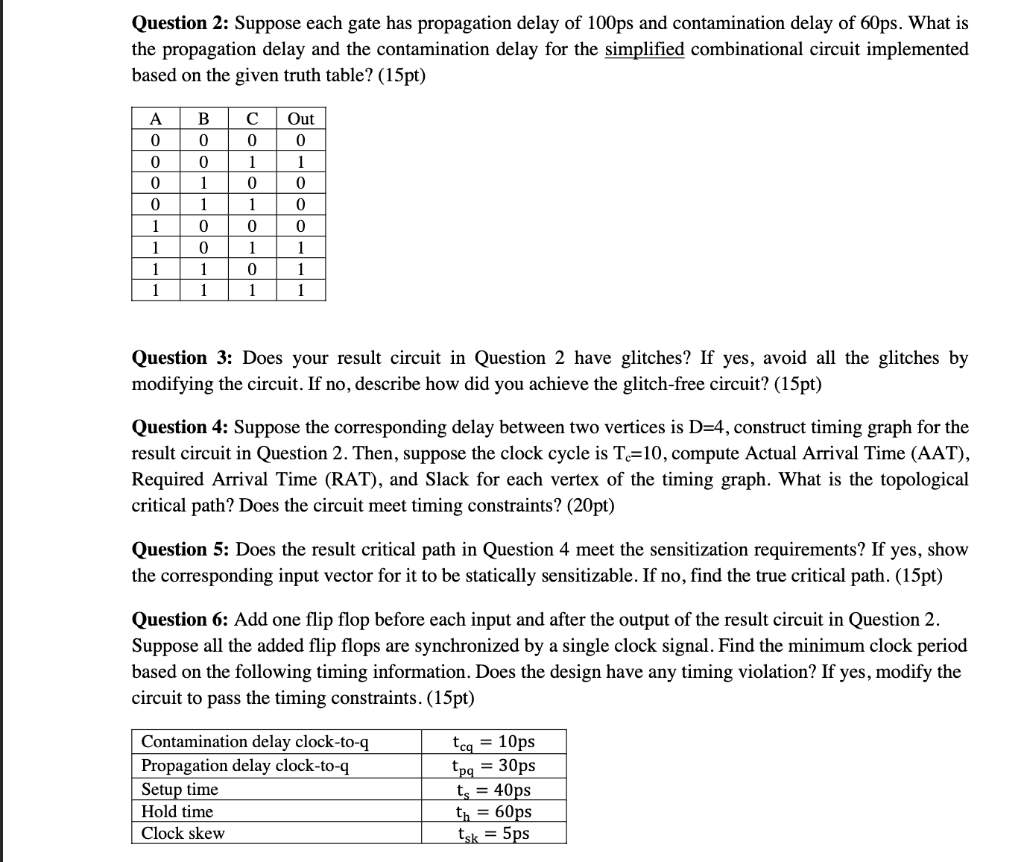 Solved Question 2: Suppose each gate has propagation delay | Chegg.com