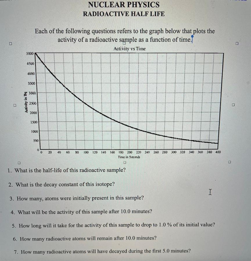 Solved NUCLEAR PHYSICS RADIOACTIVE HALF LIFE Each of the | Chegg.com
