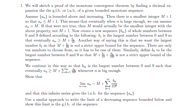 Solved 1. We will sketch a proof of the monotone convergence | Chegg.com