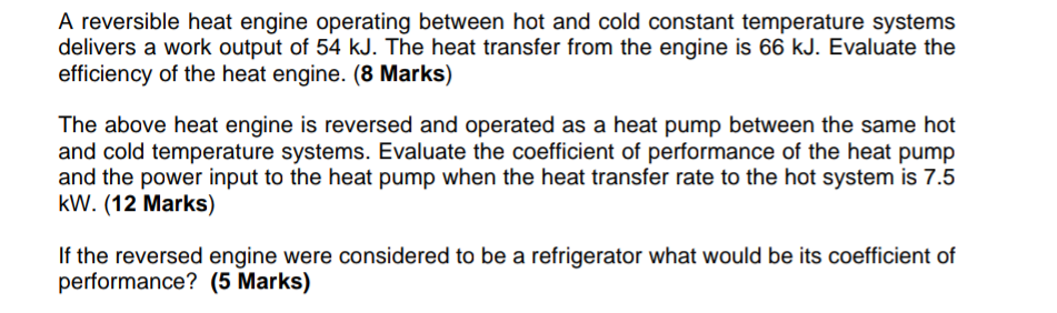 Solved A reversible heat engine operating between hot and | Chegg.com