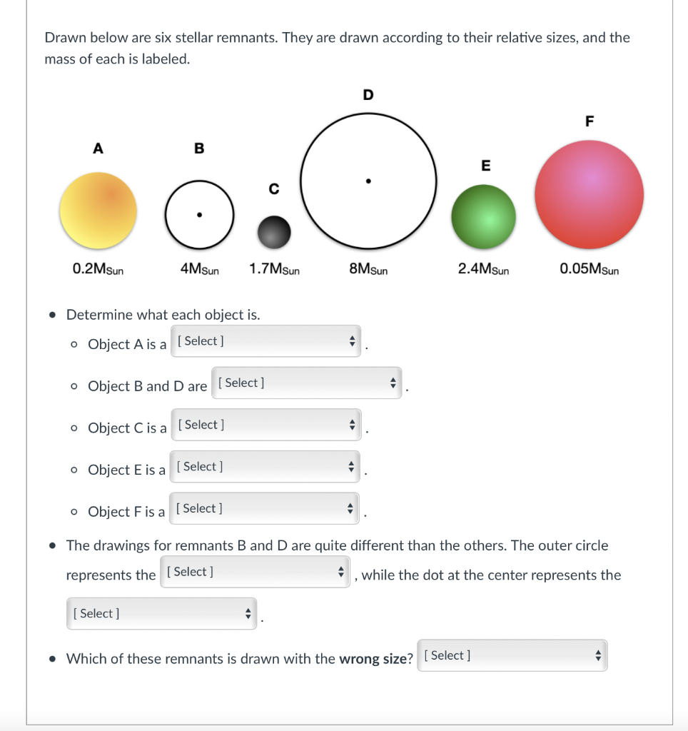 Solved Drawn below are six stellar remnants. They are drawn | Chegg.com