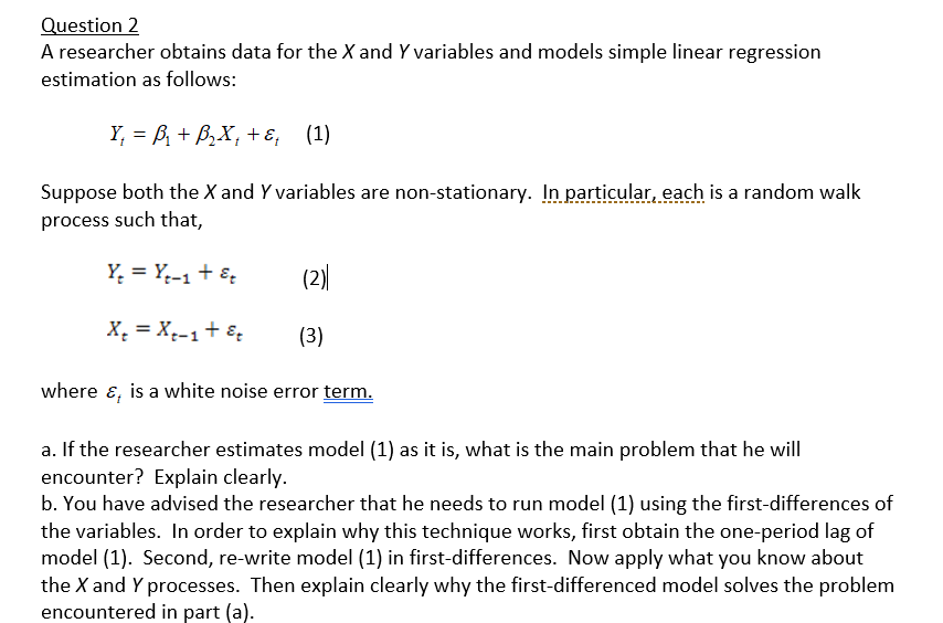 Question 2 A researcher obtains data for the X and Y | Chegg.com
