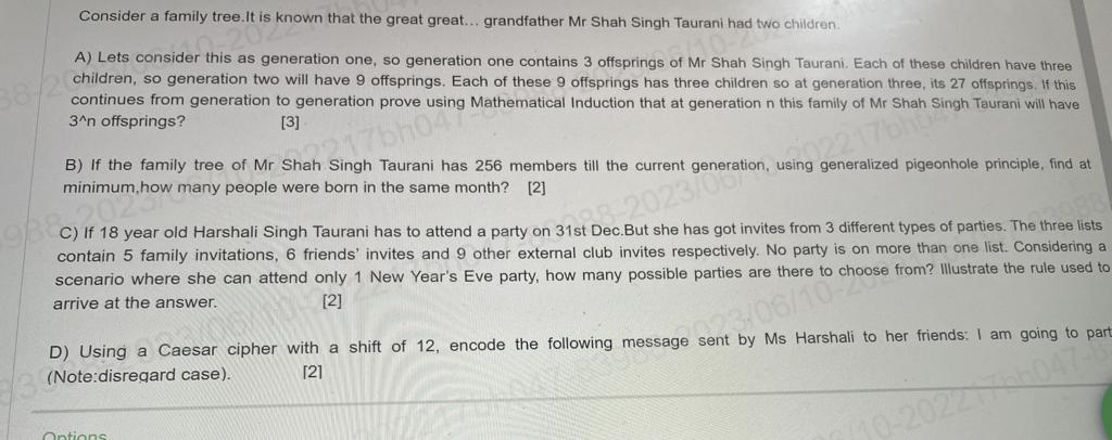 Solved Consider a family tree.It is known that the great | Chegg.com