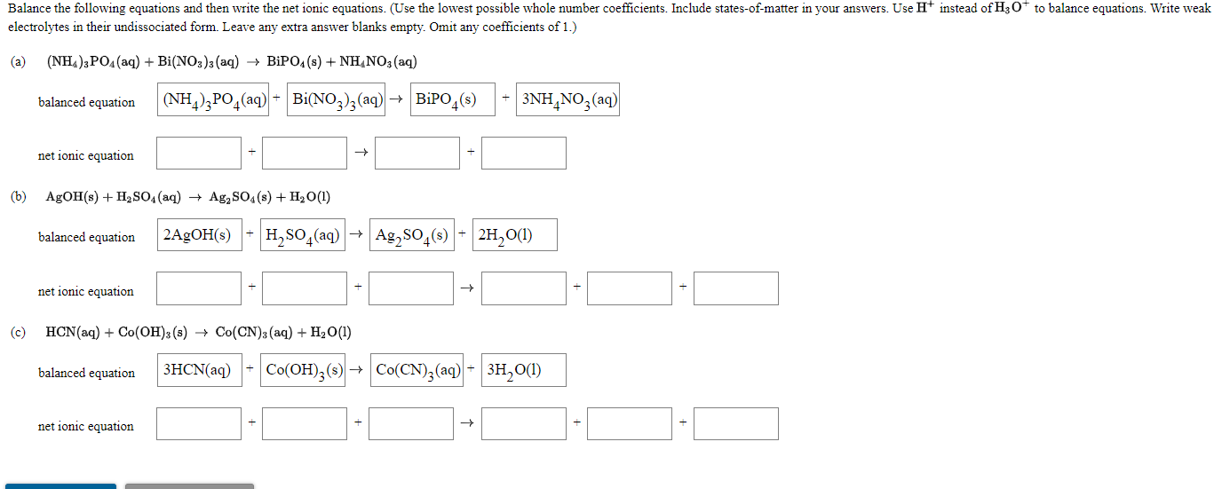 Solved Balance the following equations and then write the | Chegg.com