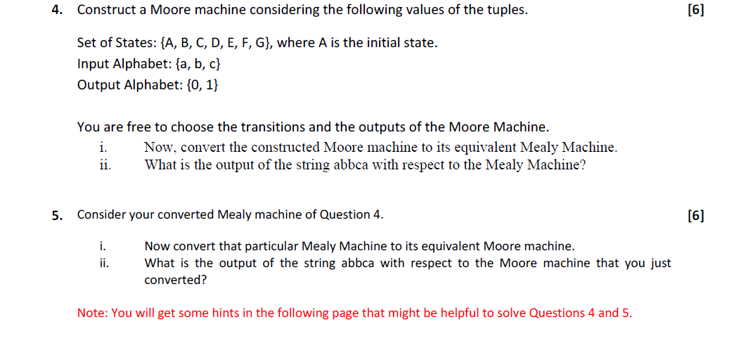 Solved 4. Construct a Moore machine considering the | Chegg.com