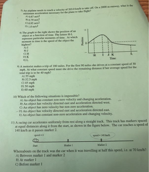 Solved 7 An airplane needs to reach a velocity of 203.0 km/h | Chegg.com
