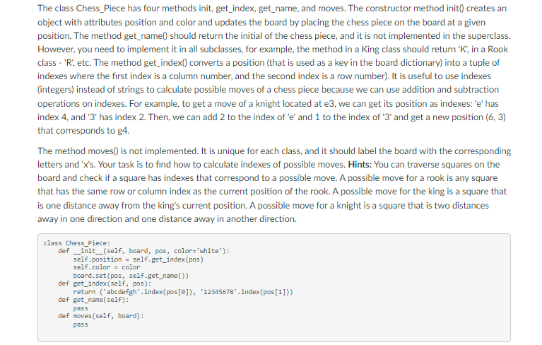 Solved PA 5. Chess Topics 1. Classes 2. Methods 3. Data | Chegg.com