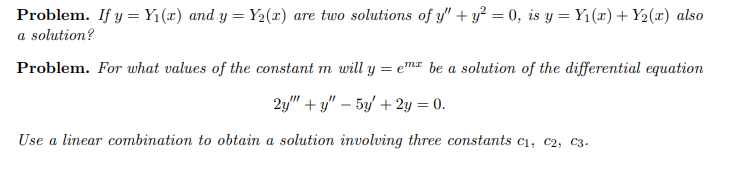 Solved Problem. If y=Y1(x) and y=Y2(x) are two solutions of | Chegg.com