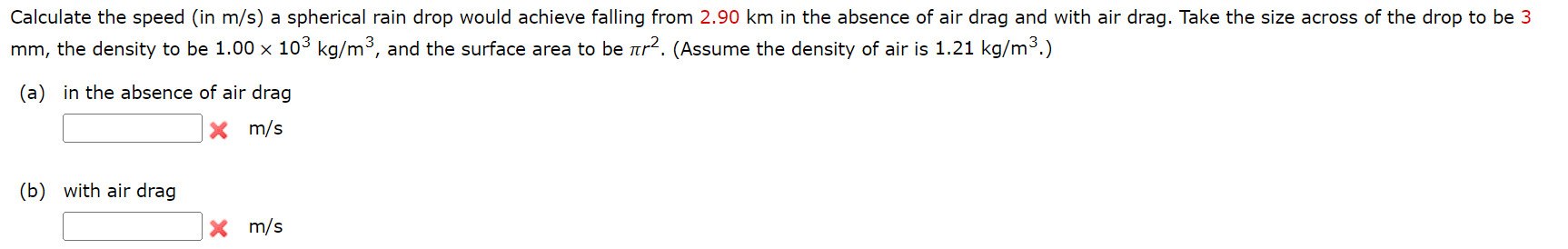 Solved Calculate the speed (in m/s ) a spherical rain drop | Chegg.com