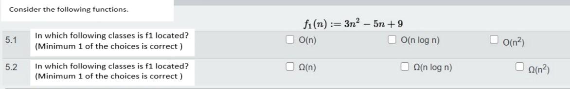 Solved Consider the following functions. fi(n) := 3n2 O(n) | Chegg.com