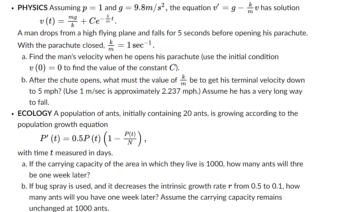 Solved - PHYSICS Assuming p=1 and g=9.8m/s2, the equation | Chegg.com