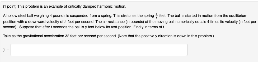Solved (1 point) This problem is an example of critically | Chegg.com