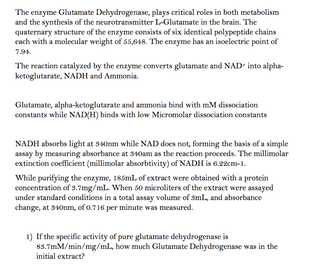 Solved The enzyme Glutamate Dehydrogenase, plays critical | Chegg.com