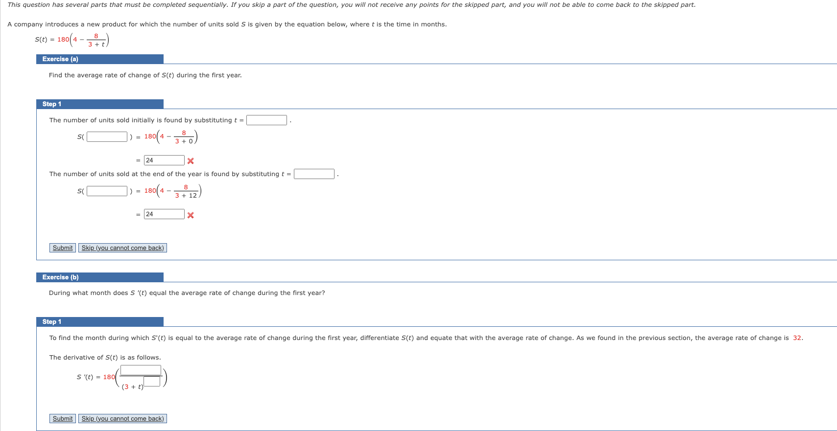 Solved S(t)=180(4−3+t8) Find the average rate of change of | Chegg.com