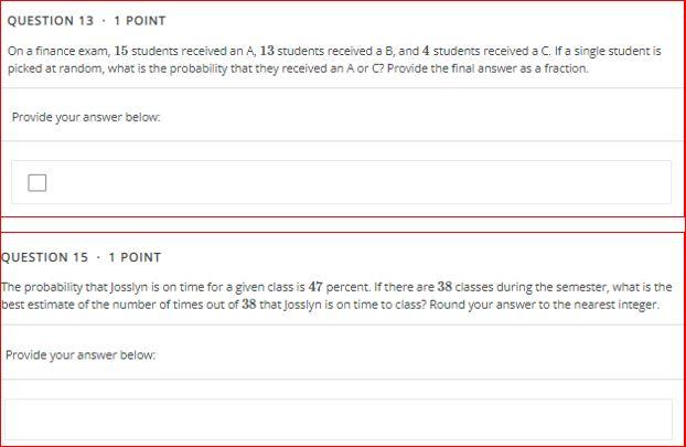 Solved QUESTION 13. 1 POINT On a finance exam, 15 students | Chegg.com