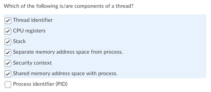 Solved Which of the following is/are components of a thread? | Chegg.com