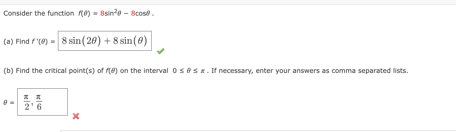 Solved Consider the function f(θ)=8sin2θ−8cosθ. (a) Find | Chegg.com