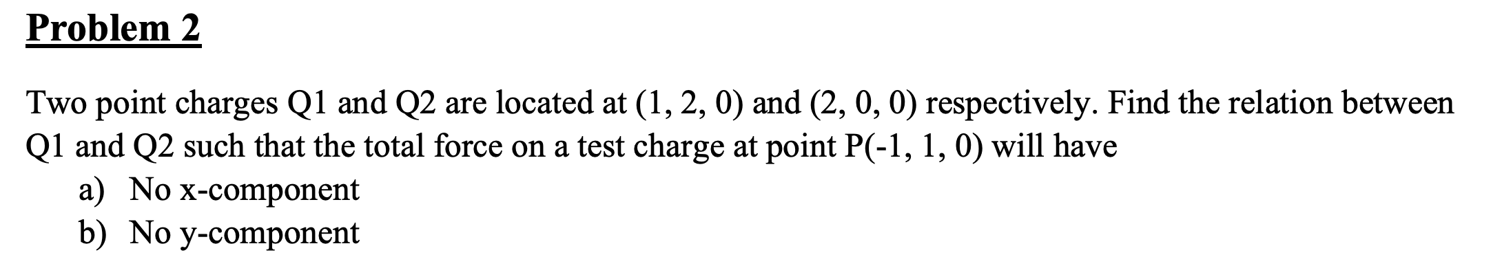 Solved Problem 2Two point charges Q 1 ﻿and Q 2 ﻿are located | Chegg.com