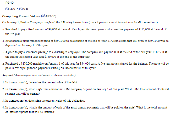 Solved P9-10Computing Present Values ($ AP9-10)On January 1. | Chegg.com