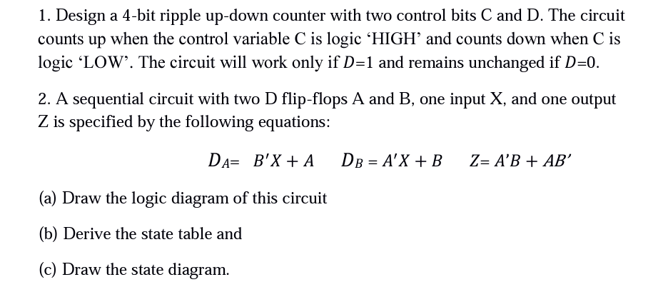 Solved 1. Design a 4-bit ripple up-down counter with two | Chegg.com