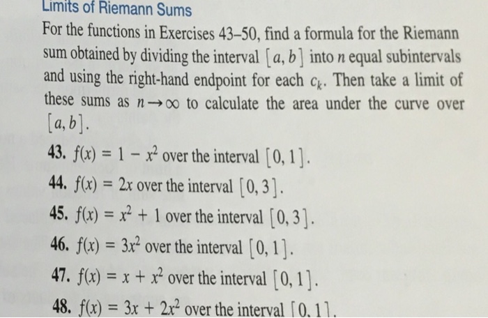 Solved Limits Riemann Sums of For the functions in Exercises | Chegg.com