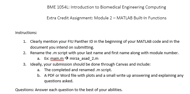 Solved BME 1054L: Introduction to Biomedical Engineering | Chegg.com
