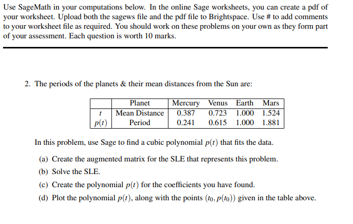 Solved Use Sage Math in your computations below. In the | Chegg.com