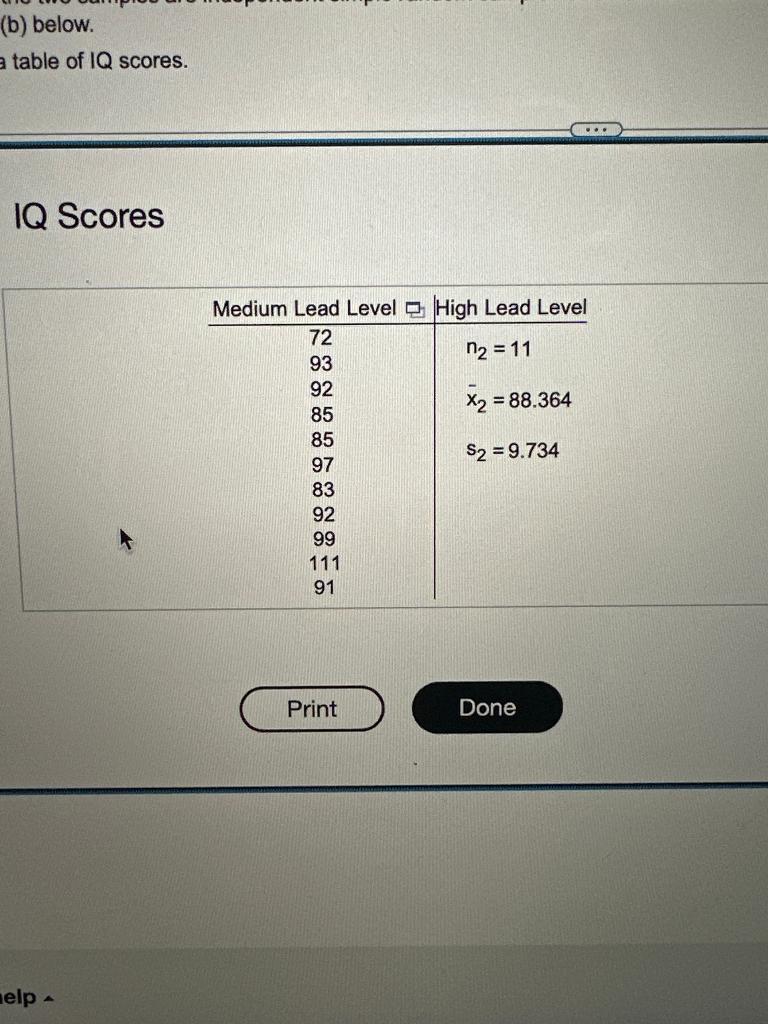 Solved (b) below. table of IQ scores. IQ ScoresListed in the | Chegg.com
