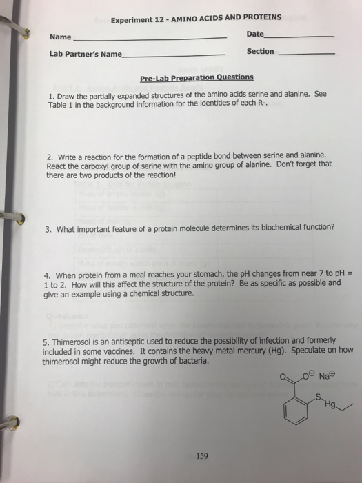 Solved Experiment 12 - AMINO ACIDS AND PROTEINS Date Name | Chegg.com