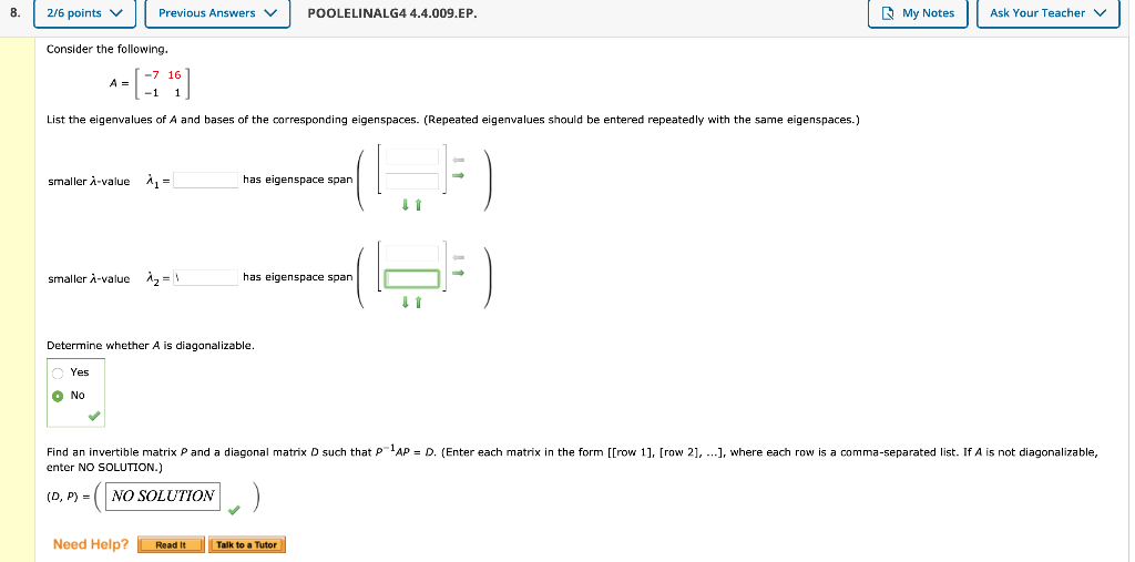 Solved 2/6 points Previous Answers V POOLELINALG4 | Chegg.com