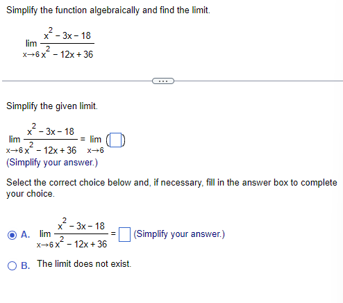 Solved Simplify the function algebraically and find the | Chegg.com
